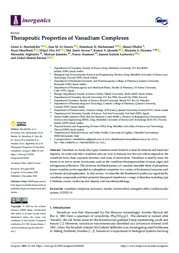 (PDF) Therapeutic Properties of Vanadium Complexes