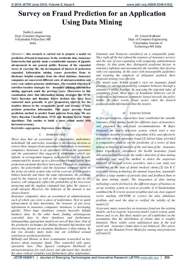 (PDF) Survey on Fraud Prediction for an Application Using Data Mining