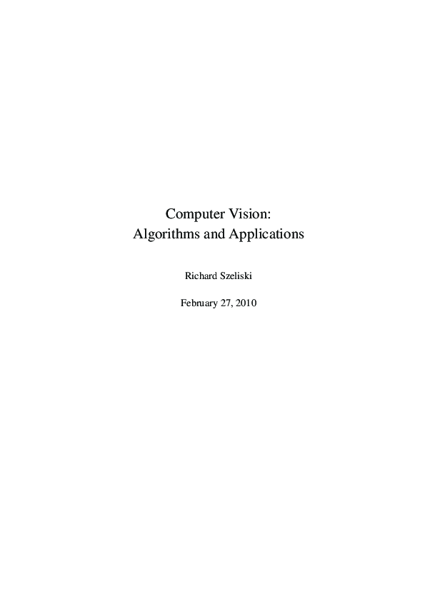 (PDF) Computer vision: algorithms and applications