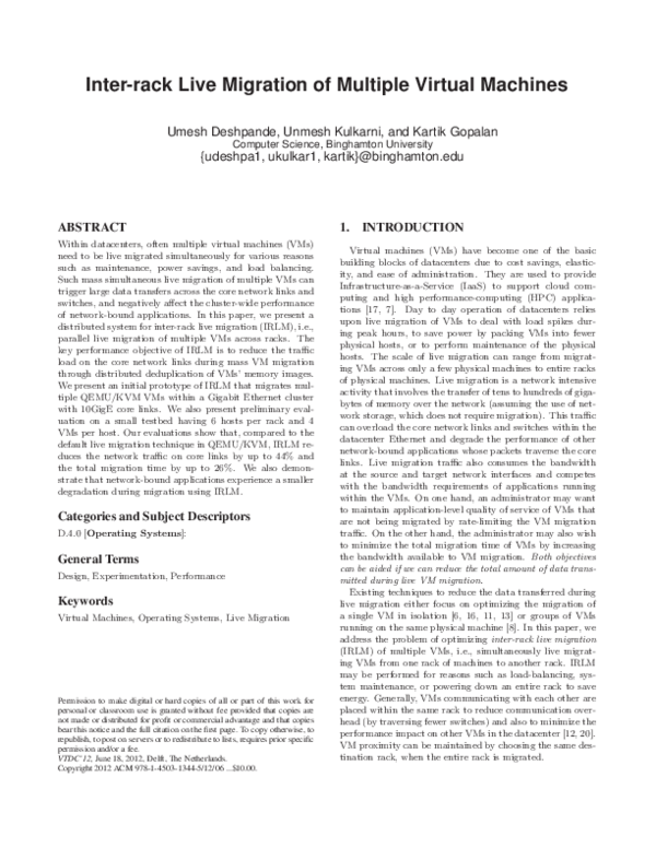 (PDF) Inter-rack live migration of multiple virtual machines