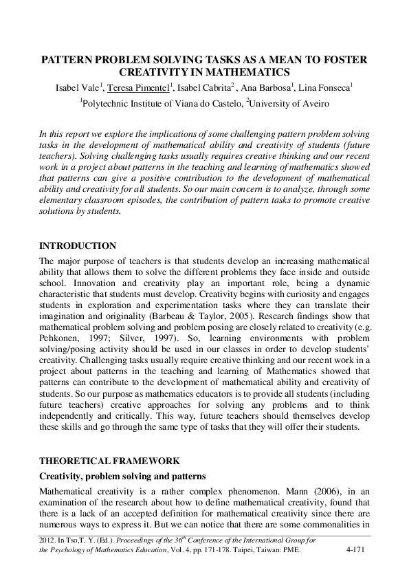 (PDF) Pattern Problem Solving Tasks as a Mean to Foster Creativity in ...