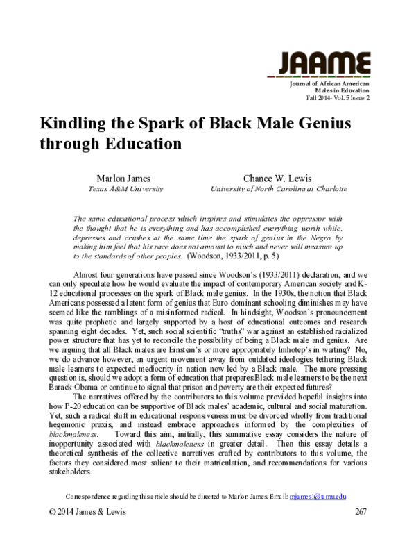 (PDF) Kindling the Spark of Black Male Genius through Education