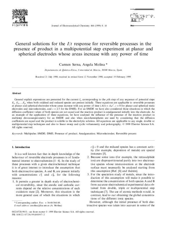 (PDF) General solutions for the I/t response for reversible processes ...