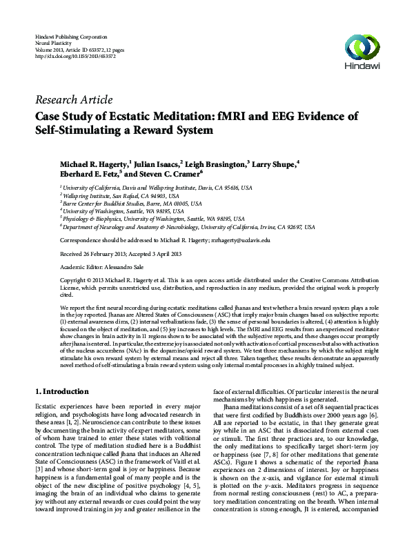 (PDF) Case study of ecstatic meditation: fMRI and EEG evidence of self ...