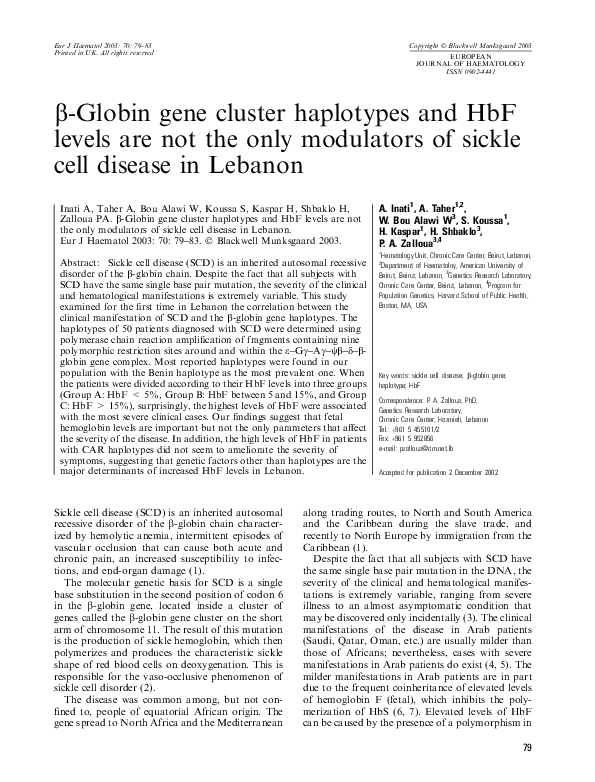 (PDF) β-Globin gene cluster haplotypes and HbF levels are not the only ...
