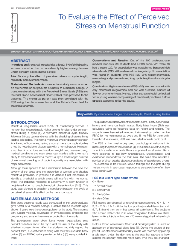 (PDF) To evaluate the effect of perceived stress on menstrual function