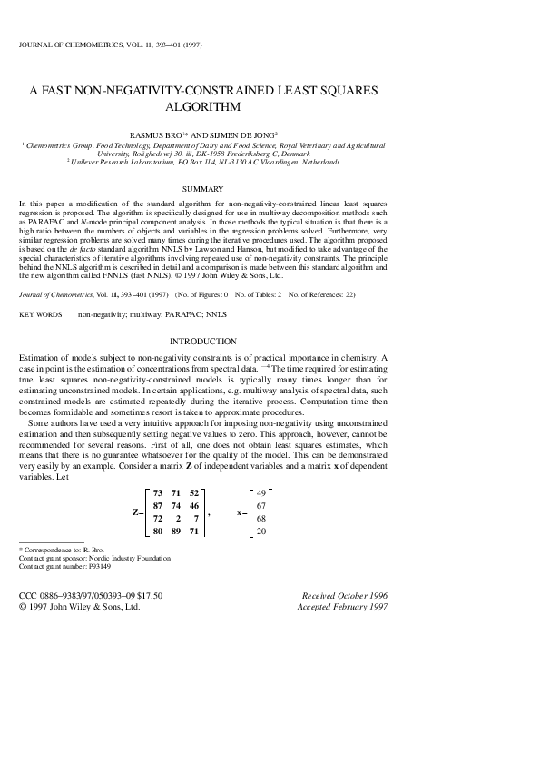 (PDF) A fast non-negativity-constrained least squares algorithm