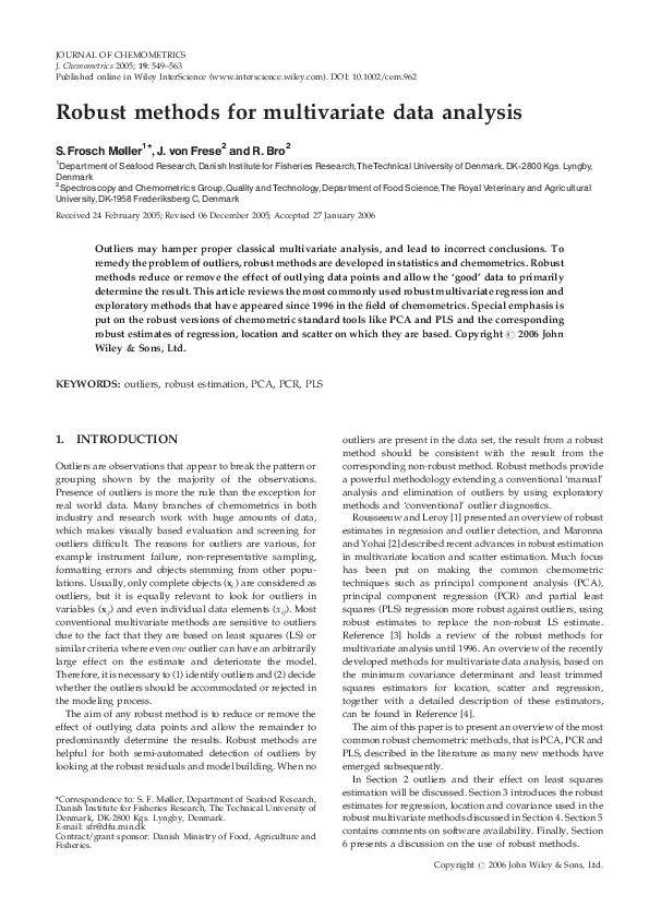 Pdf Robust Methods For Multivariate Data Analysis