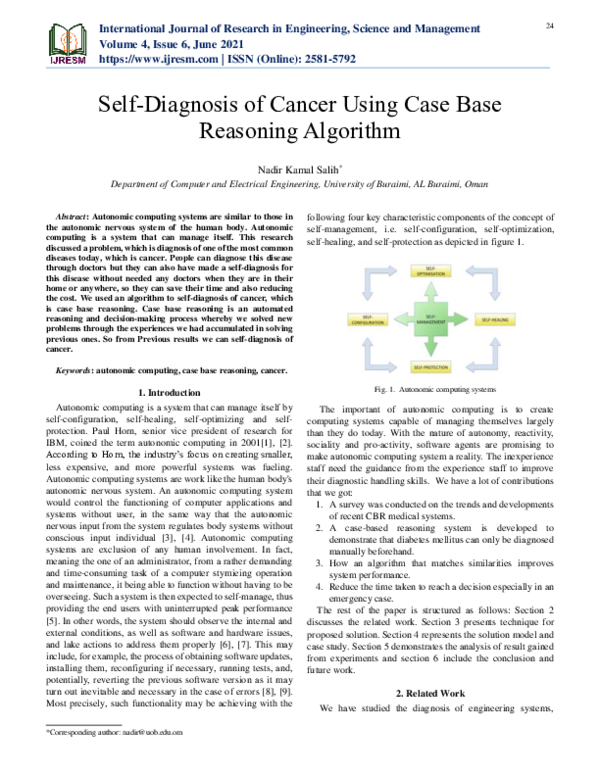 Pdf Self Diagnosis Of Cancer Using Case Base Reasoning Algorithm Nadir Salih 5222