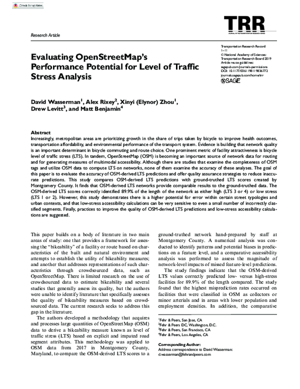 (PDF) Evaluating OpenStreetMap’s Performance Potential for Level of Traffic Stress Analysis