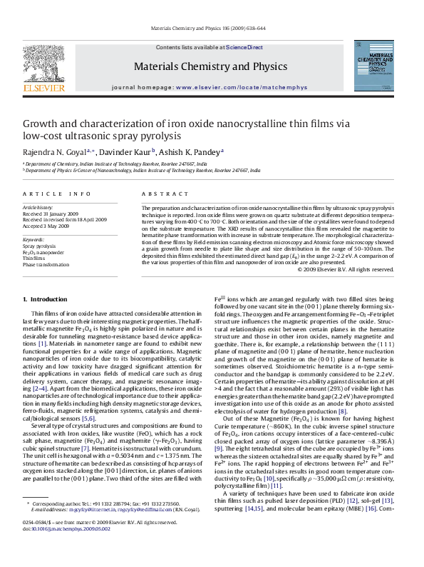 (PDF) Growth and characterization of iron oxide nanocrystalline thin films via low-cost ...