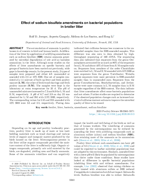 Pdf Effect Of Sodium Bisulfate Amendments On Bacterial Populations In Broiler Litter