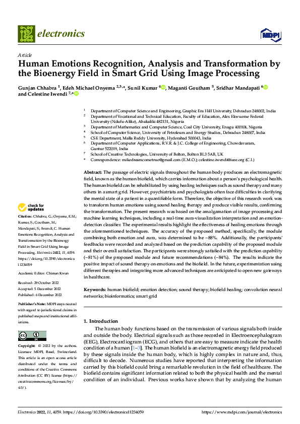 (PDF) Human Emotions Recognition, Analysis and Transformation by the Bioenergy Field in Smart ...