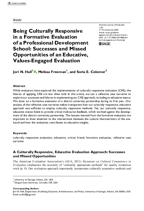 (PDF) Being Culturally Responsive in a Formative Evaluation of a Professional Development School ...