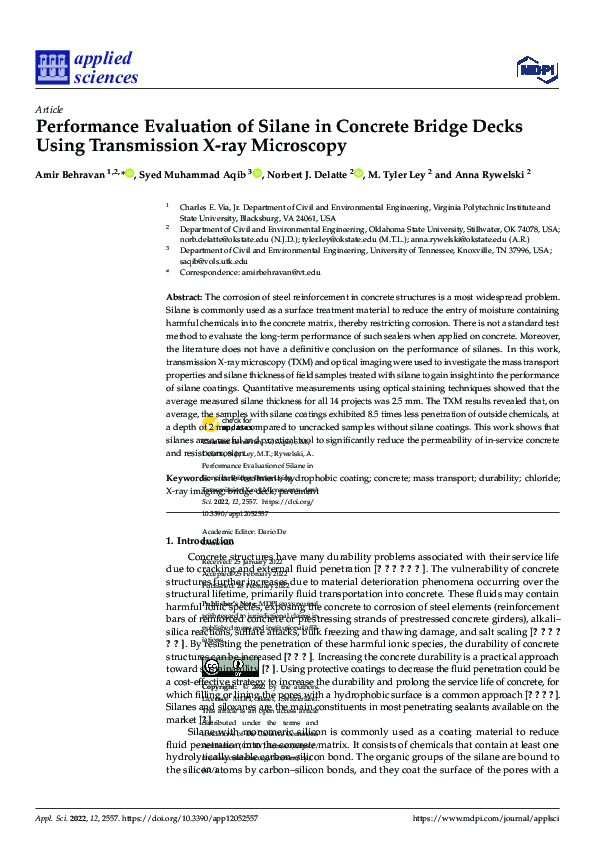 (PDF) Performance Evaluation of Silane in Concrete Bridge Decks Using Transmission X-ray ...