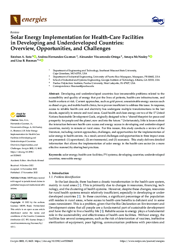 (PDF) Solar Energy Implementation for Health-Care Facilities in ...
