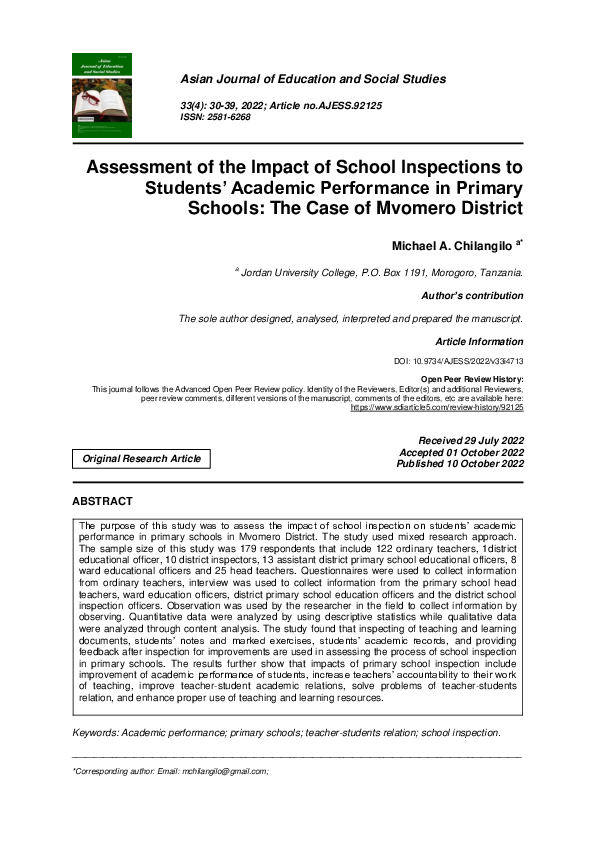(PDF) Assessment of the Impact of School Inspections to Students ...
