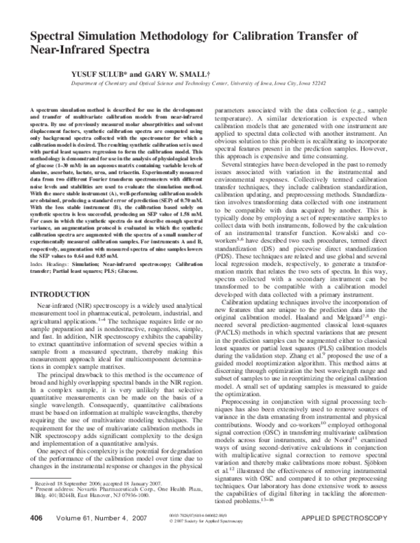 Pdf Spectral Simulation Methodology For Calibration Transfer Of Near Infrared Spectra