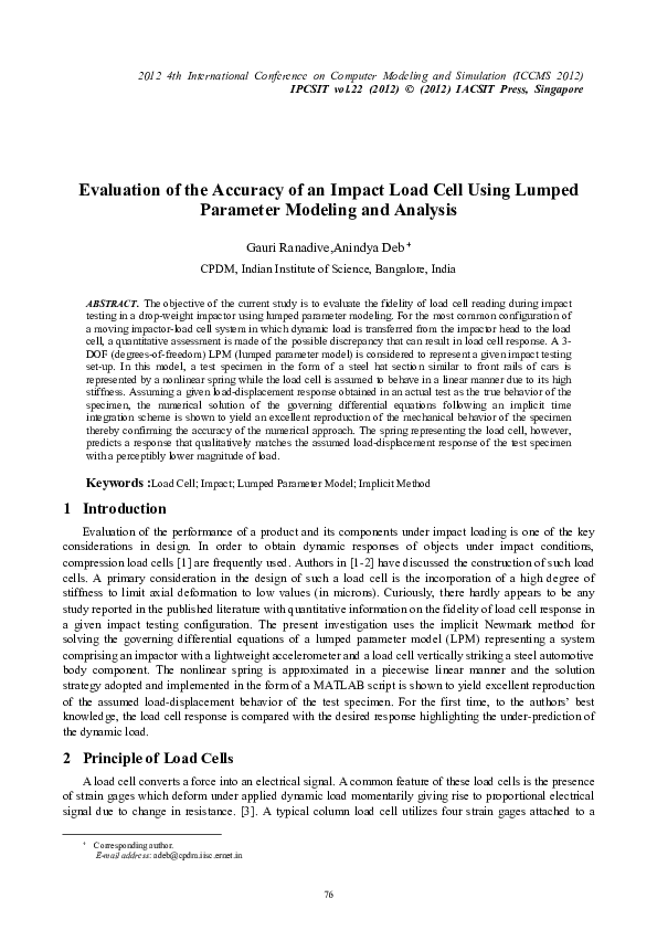 (PDF) Evaluation of the Accuracy of an Impact Load Cell Using Lumped ...
