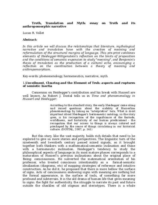 (PDF) Truth, Translation and Myth: essay on Truth and its ...