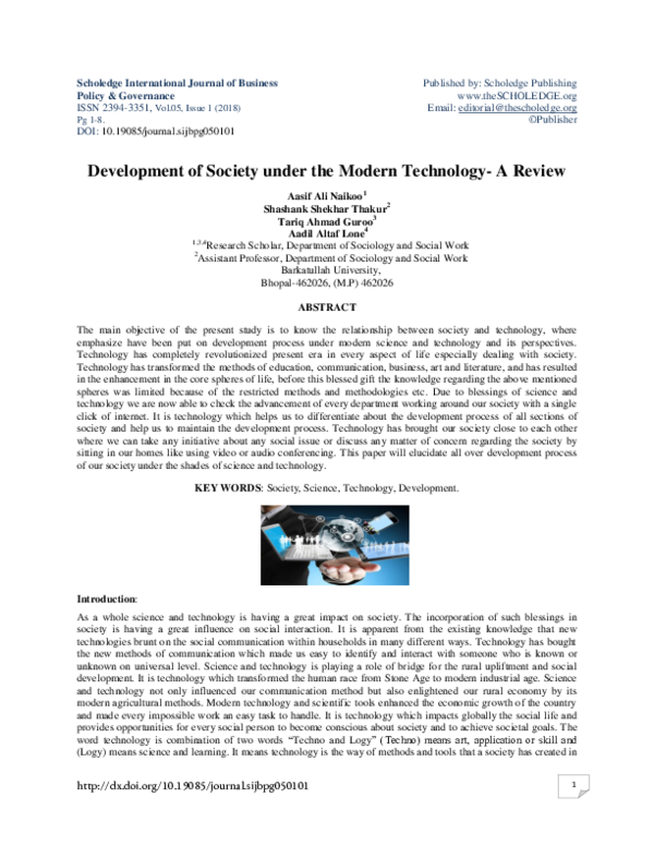 (PDF) Development of Society under the Modern Technology- A Review