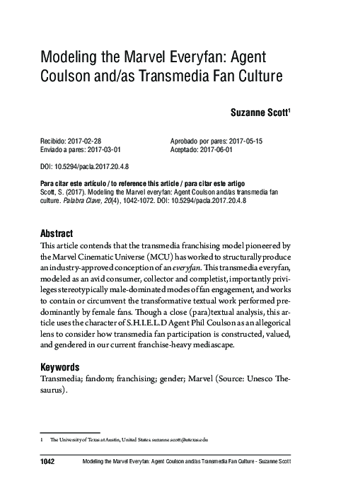 (PDF) Modeling the Marvel Everyfan: Agent Coulson and/as Transmedia Fan ...