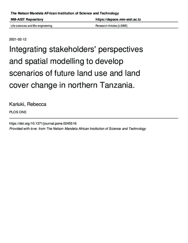 (PDF) Integrating stakeholders’ perspectives and spatial modelling to develop scenarios of ...