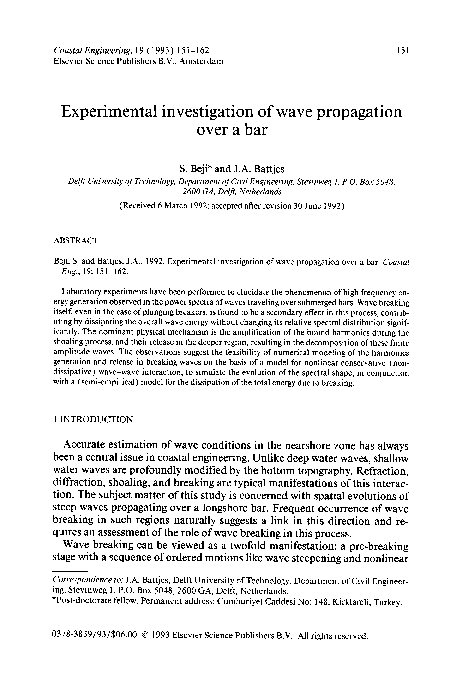 (PDF) Experimental investigation of wave propagation over a bar