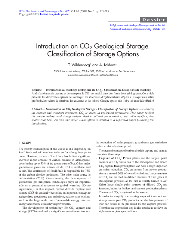 (PDF) Introduction on CO2 Geological Storage - Classification of ...