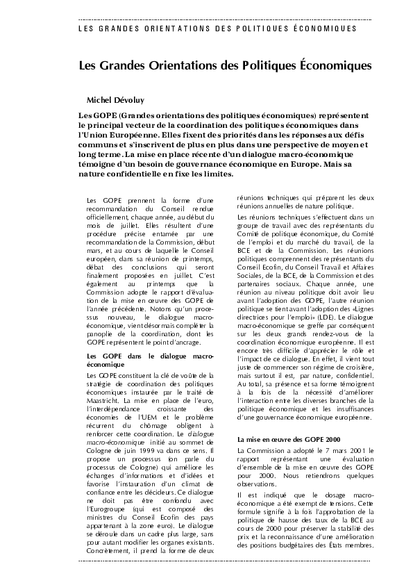 (PDF) Les Grandes Orientations des Politiques Economiques