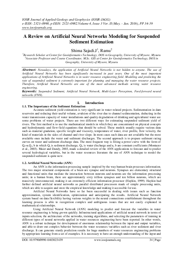 (PDF) A Review on Artificial Neural Networks Modeling for Suspended Sediment Estimation
