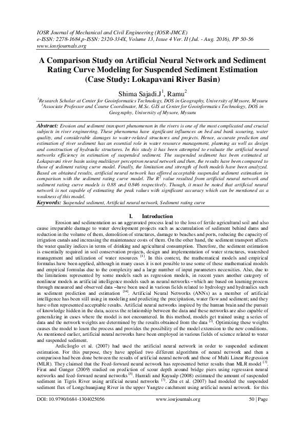 (PDF) A Comparison Study on Artificial Neural Network and Sediment Rating Curve Modeling for ...
