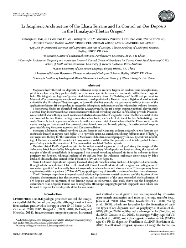 (PDF) Lithospheric Architecture of the Lhasa Terrane and Its Control on ...