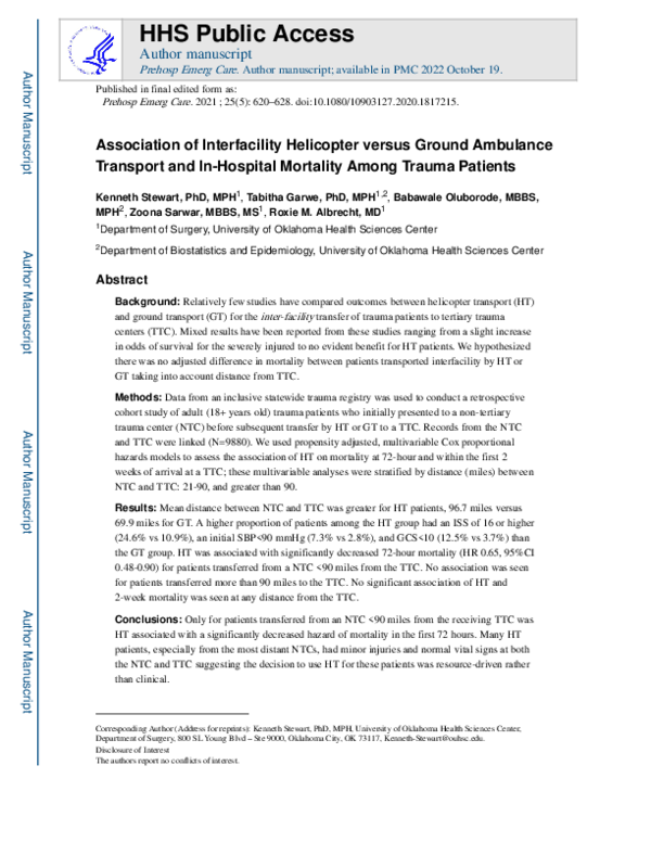 (PDF) Association of Interfacility Helicopter versus Ground Ambulance ...