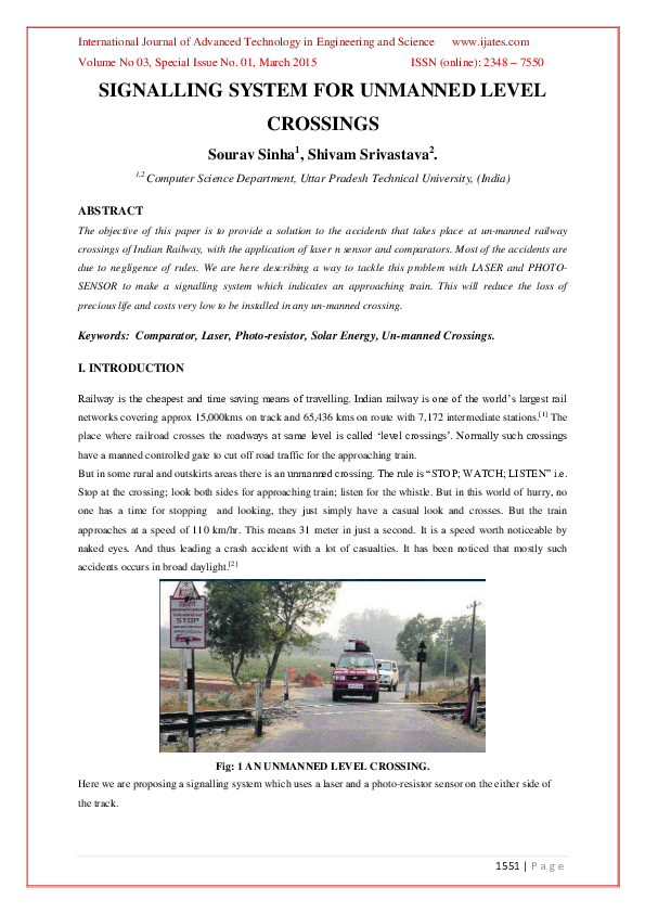 (PDF) Signalling System for Unmanned Level Crossings