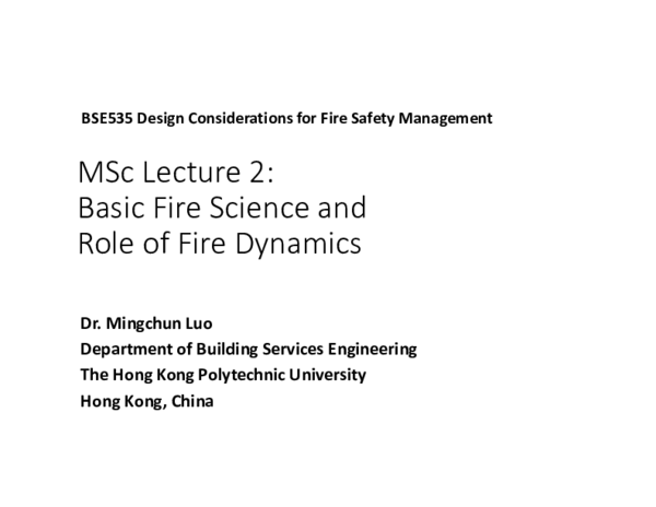 (PDF) MSc Lecture 2: Basic Fire Science and Role of Fire Dynamics