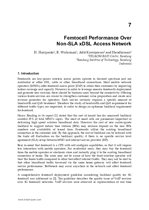Pdf Femtocell Performance Over Non Sla Xdsl Access Network