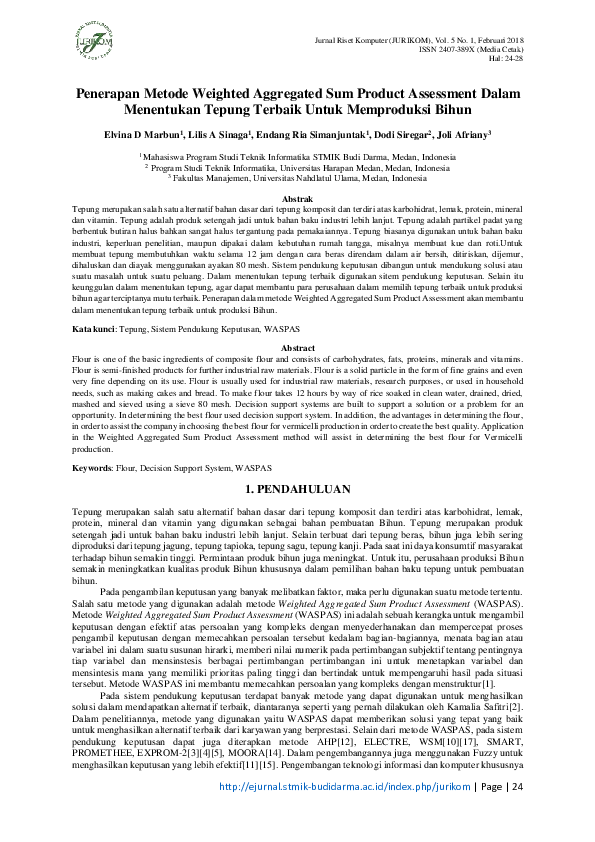 (PDF) Penerapan Metode Weighted Aggregated Sum Product Assessment Dalam Menentukan Tepung ...