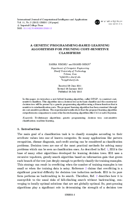 Pdf Dtgp Cost Sensitive Classifier Pruning