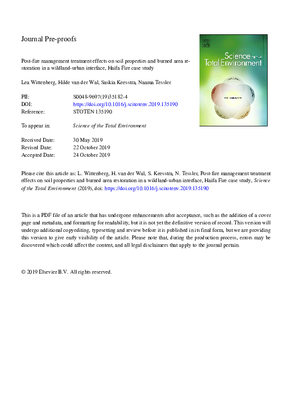 (PDF) Post-fire management treatment effects on soil properties and ...