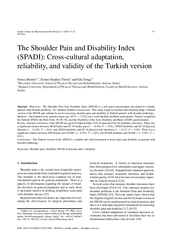 (PDF) The Shoulder Pain and Disability Index (SPADI): Cross-cultural ...