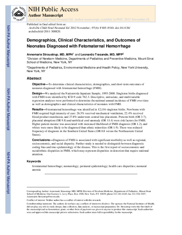 Pdf Demographics Clinical Characteristics And Outcomes Of Neonates Diagnosed With