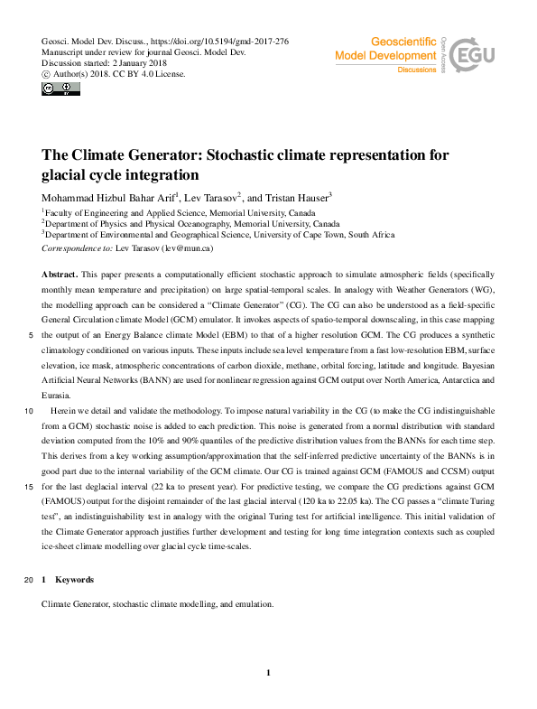 (PDF) The Climate Generator: Stochastic climate representation for ...