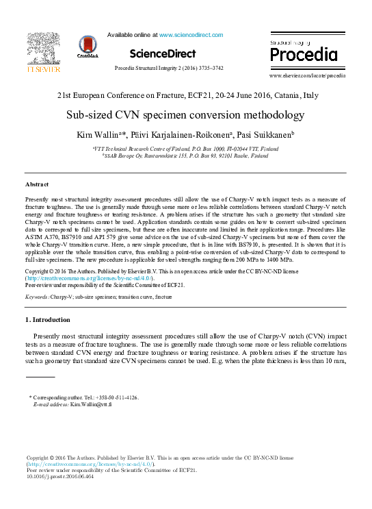 (PDF) Sub-sized CVN specimen conversion methodology