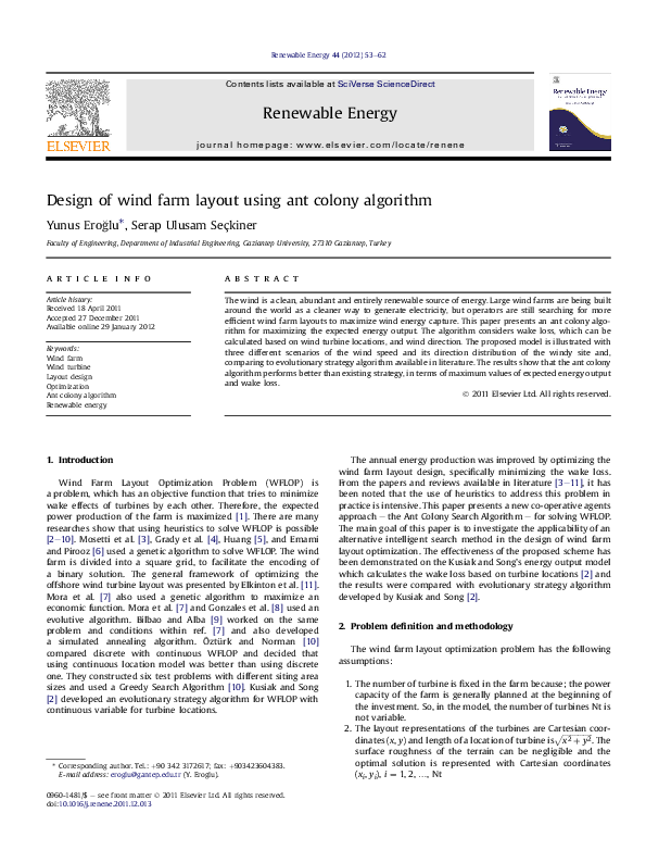 Pdf Design Of Wind Farm Layout Using Ant Colony Algorithm