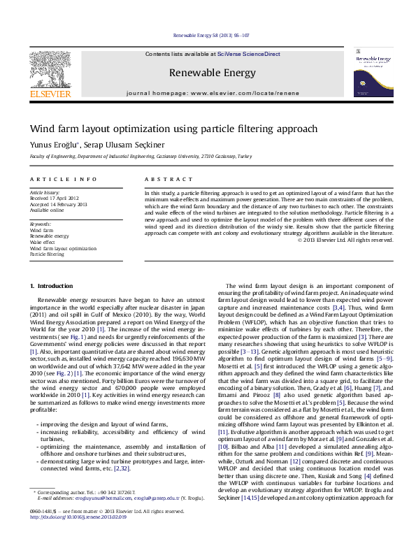 Pdf Wind Farm Layout Optimization Using Particle Filtering Approach Yunus Eroglu 