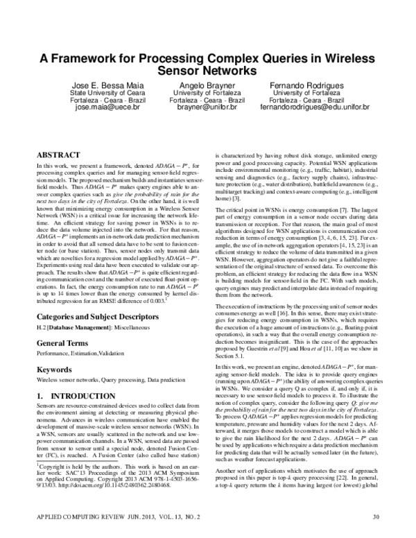 Pdf A Framework For Processing Complex Queries In Wireless Sensor Networks