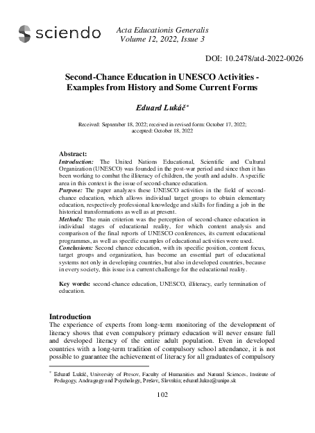 (PDF) Second-Chance Education in UNESCO Activities - Examples from ...