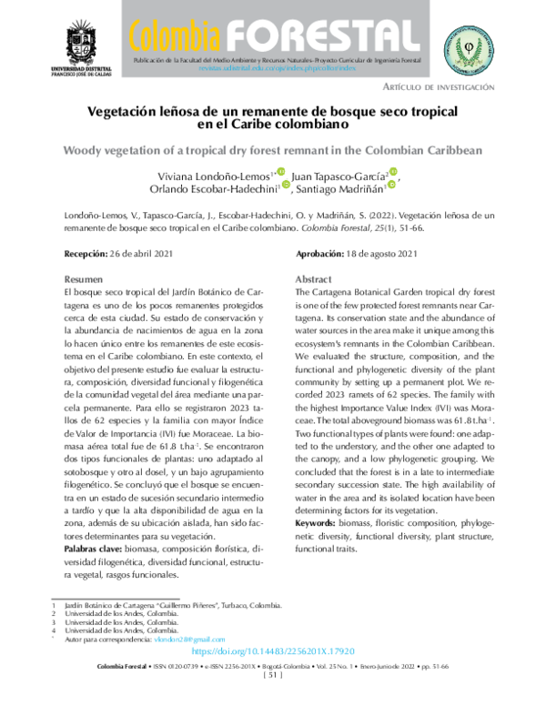 (PDF) Vegetación leñosa de un remanente de bosque seco tropical en el ...