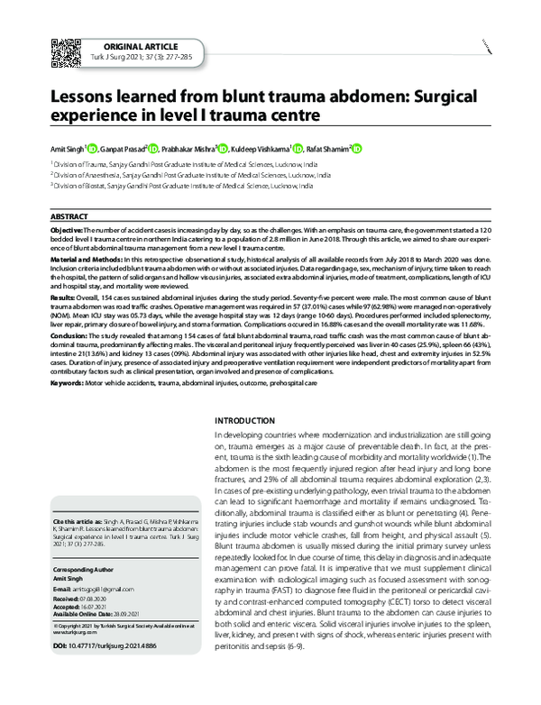 (PDF) Lessons learned from blunt trauma abdomen: Surgical experience in ...